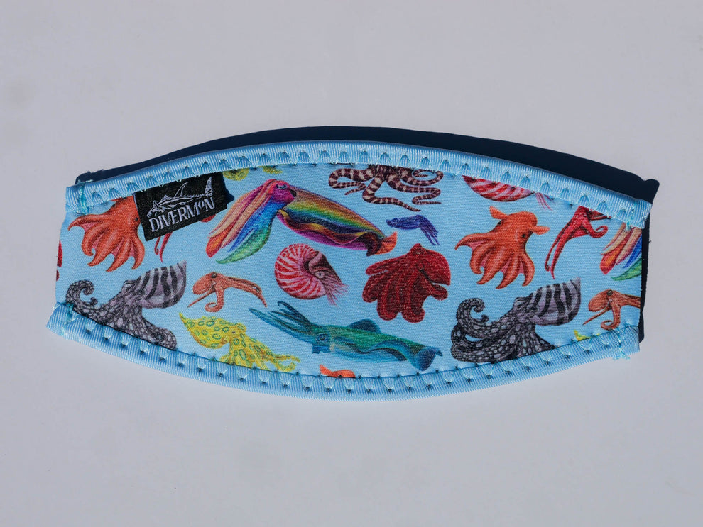 Cephalopod Blue Neoprene Mask Tamer | Strap Cover | Diver Mon Art ...